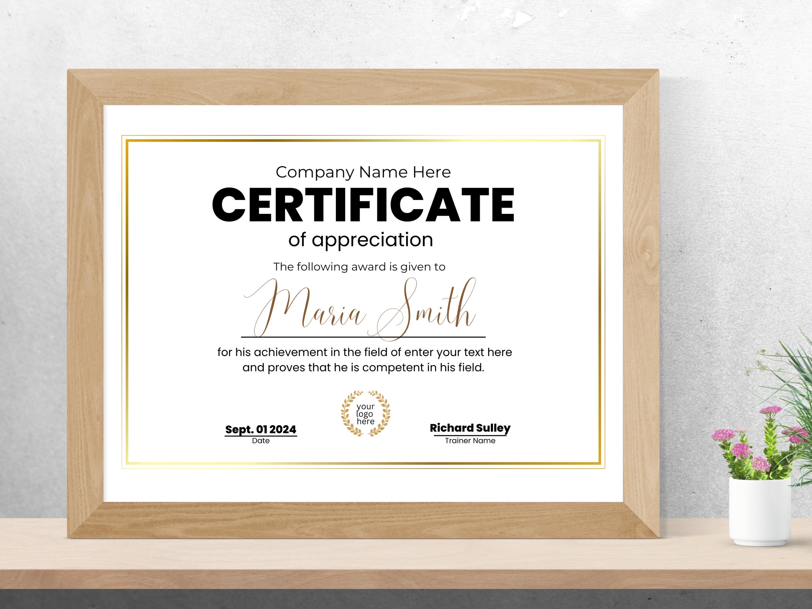 Certificate of Appreciation Template Instant Digital Download Editable ...