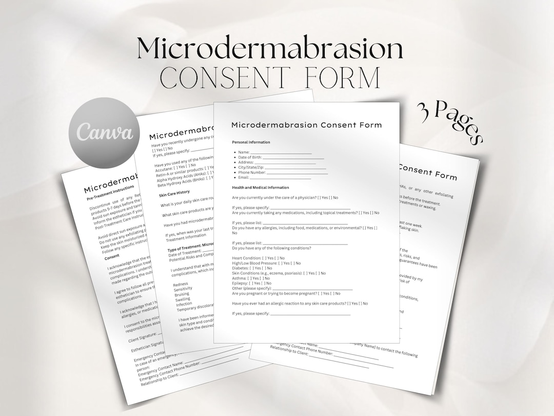 Microdermabrasion Treatment Template | Editable Client Consent Form | Printable Esthetician ...