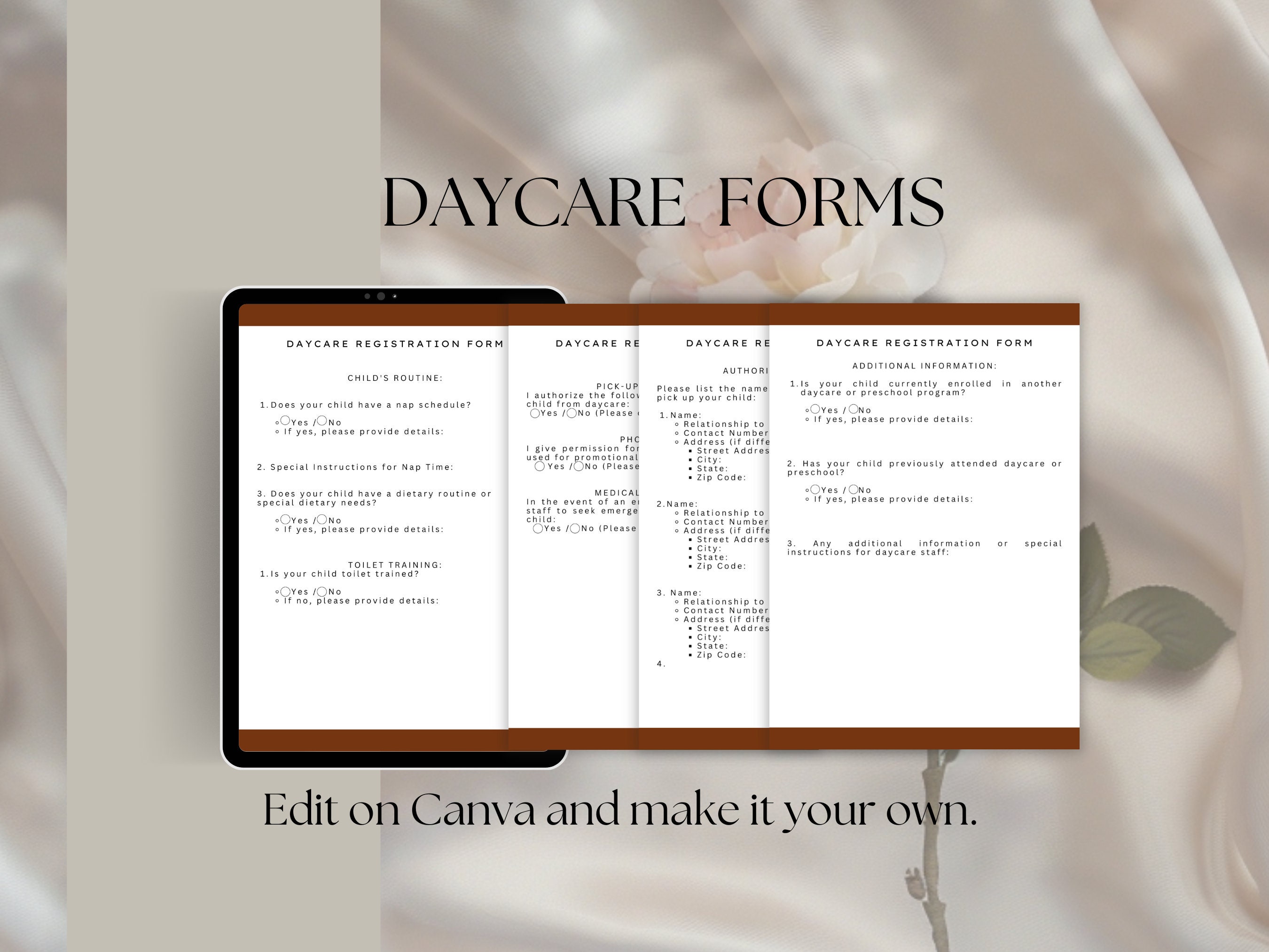 Daycare Forms, Childcare Forms and Contract, Handbook, Preschool ...