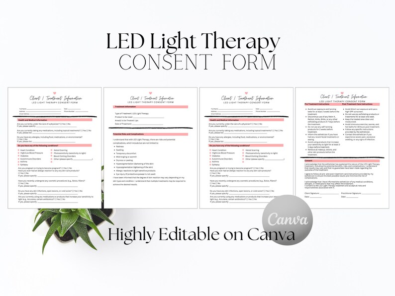 LED Light Therapy Treatment Template | Editable Client Consent Form ...