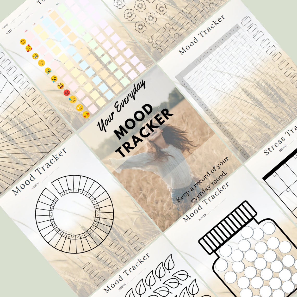 Mood Tracker, Daily Mood Tracker, Monthly Tracker, Yearly Tracker, Mood ...