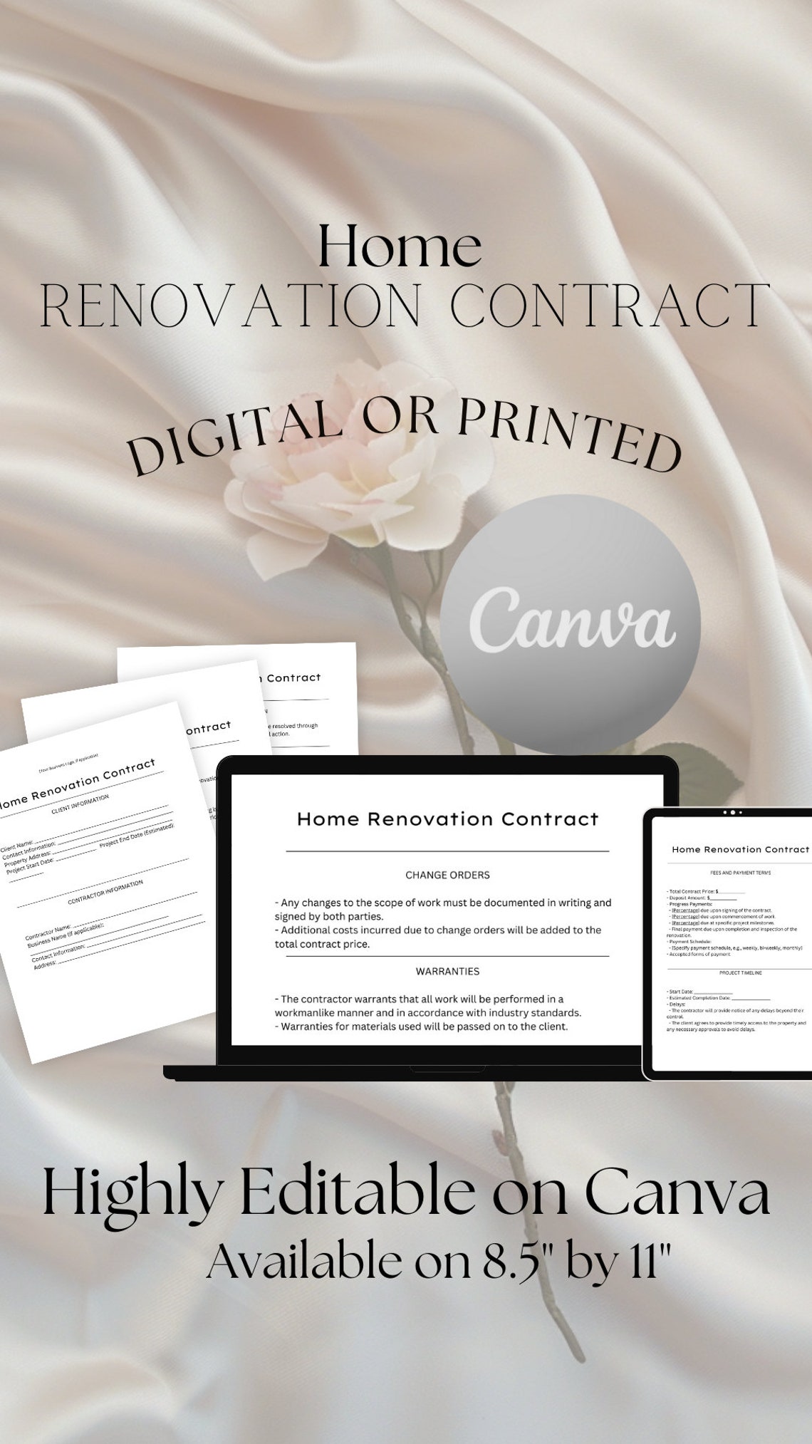 Home Renovation Contract Canva Template Home Renovation Form Agreements ...