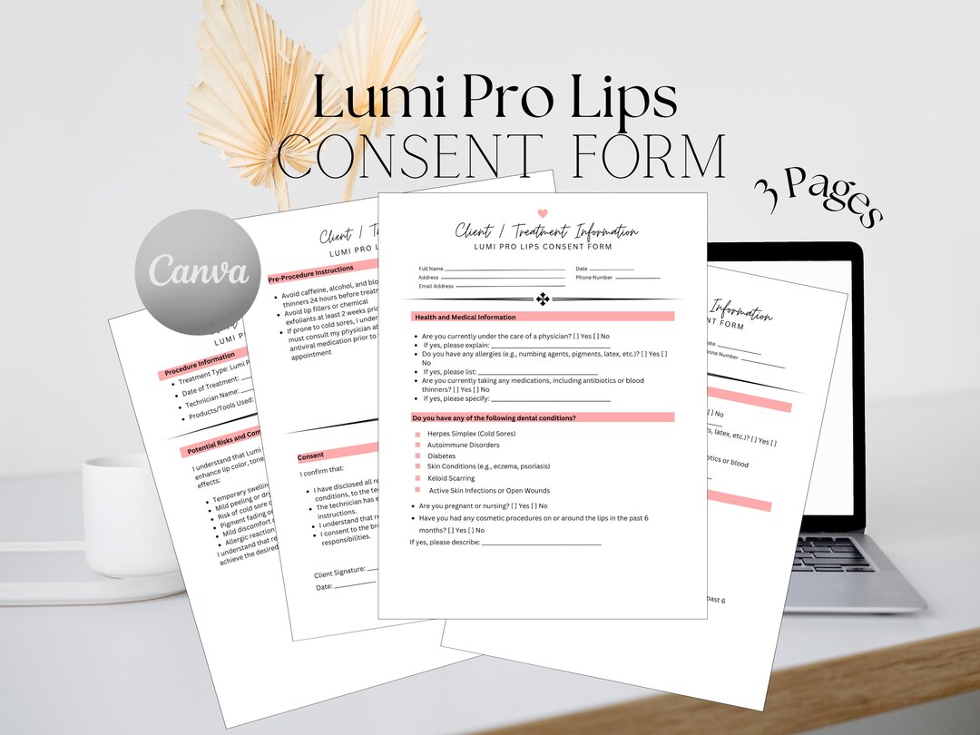 Lumi Pro Lips Consent Form: Esthetician Treatment Contract (digital ...