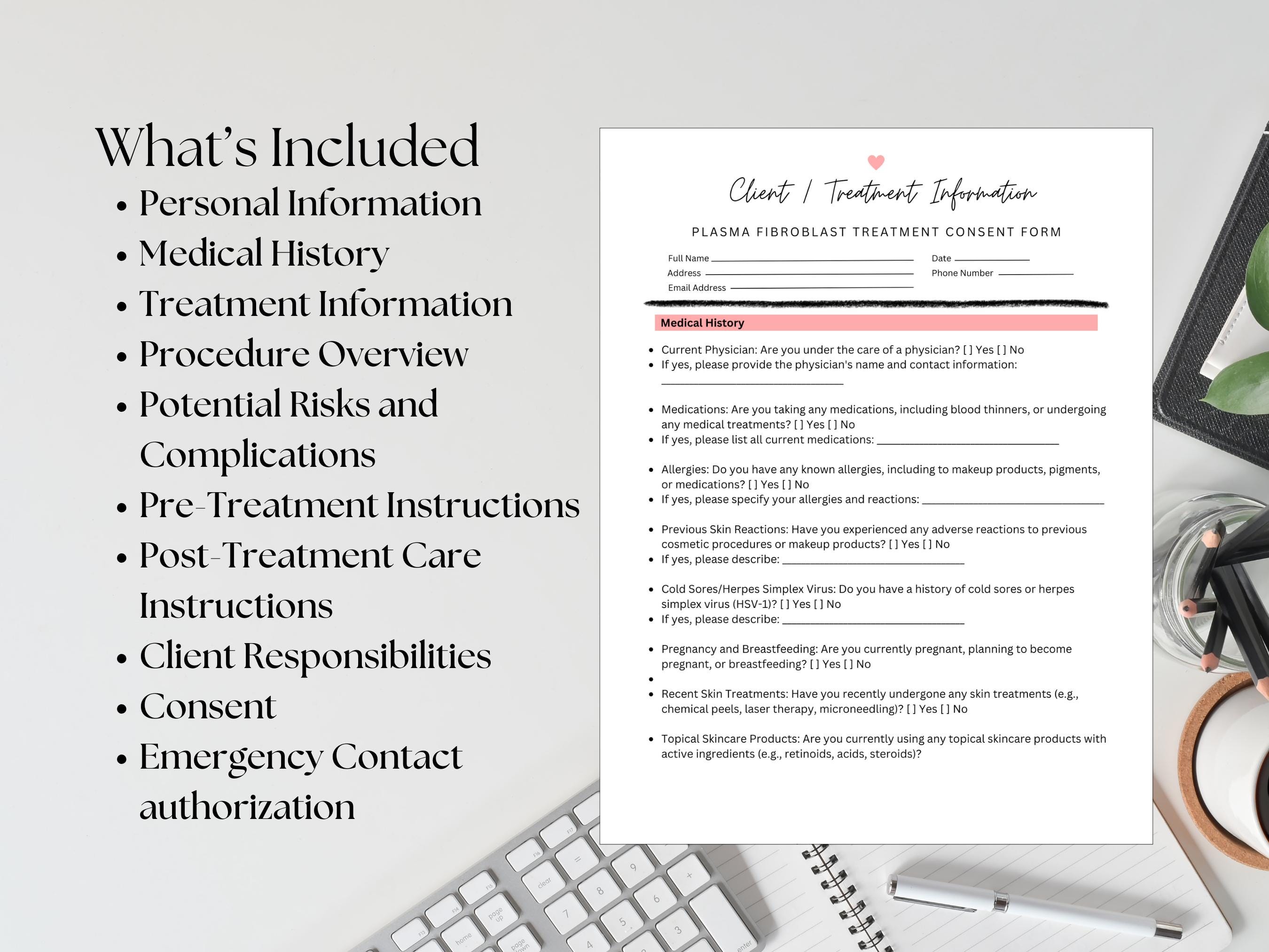 Plasma Fibroblast Treatment Consent Form: Esthetician Template (digital ...