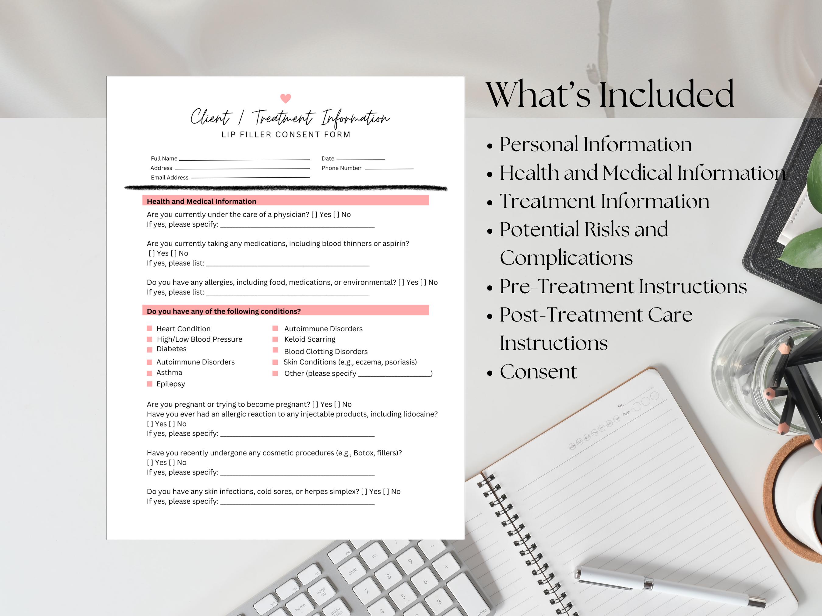 Lip Filler Treatment Consent Form Printable Esthetician Treatment ...