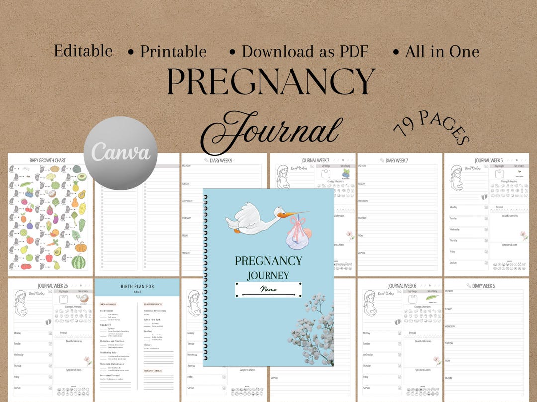 Pregnancy Journal | Printable Baby Tracker | Editable Canva Template ...