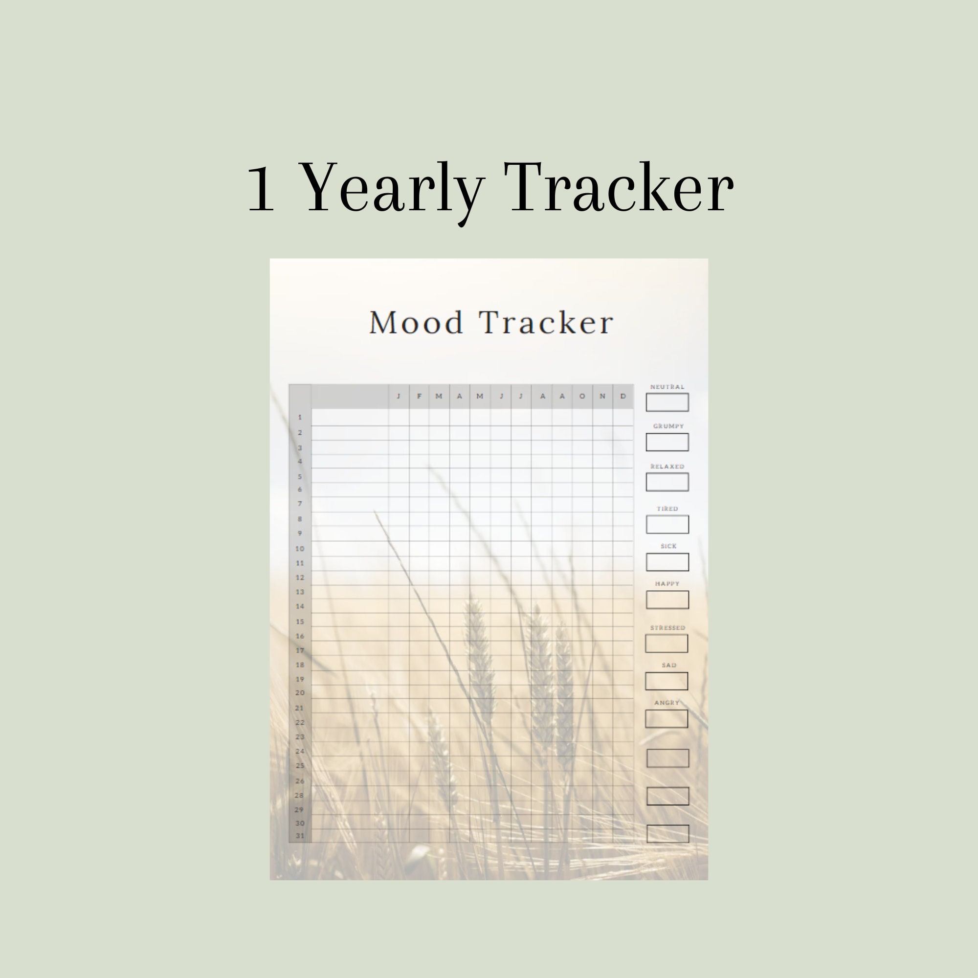 Mood Tracker, Daily Mood Tracker, Monthly Tracker, Yearly Tracker, Mood ...