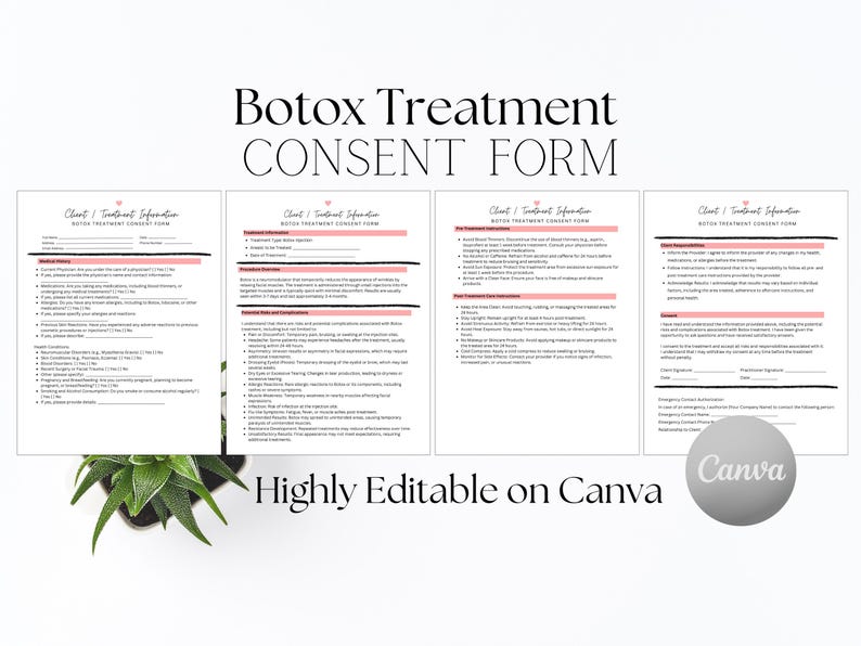 Botox Treatment Consent Form Printable Esthetician Treatment Consent ...