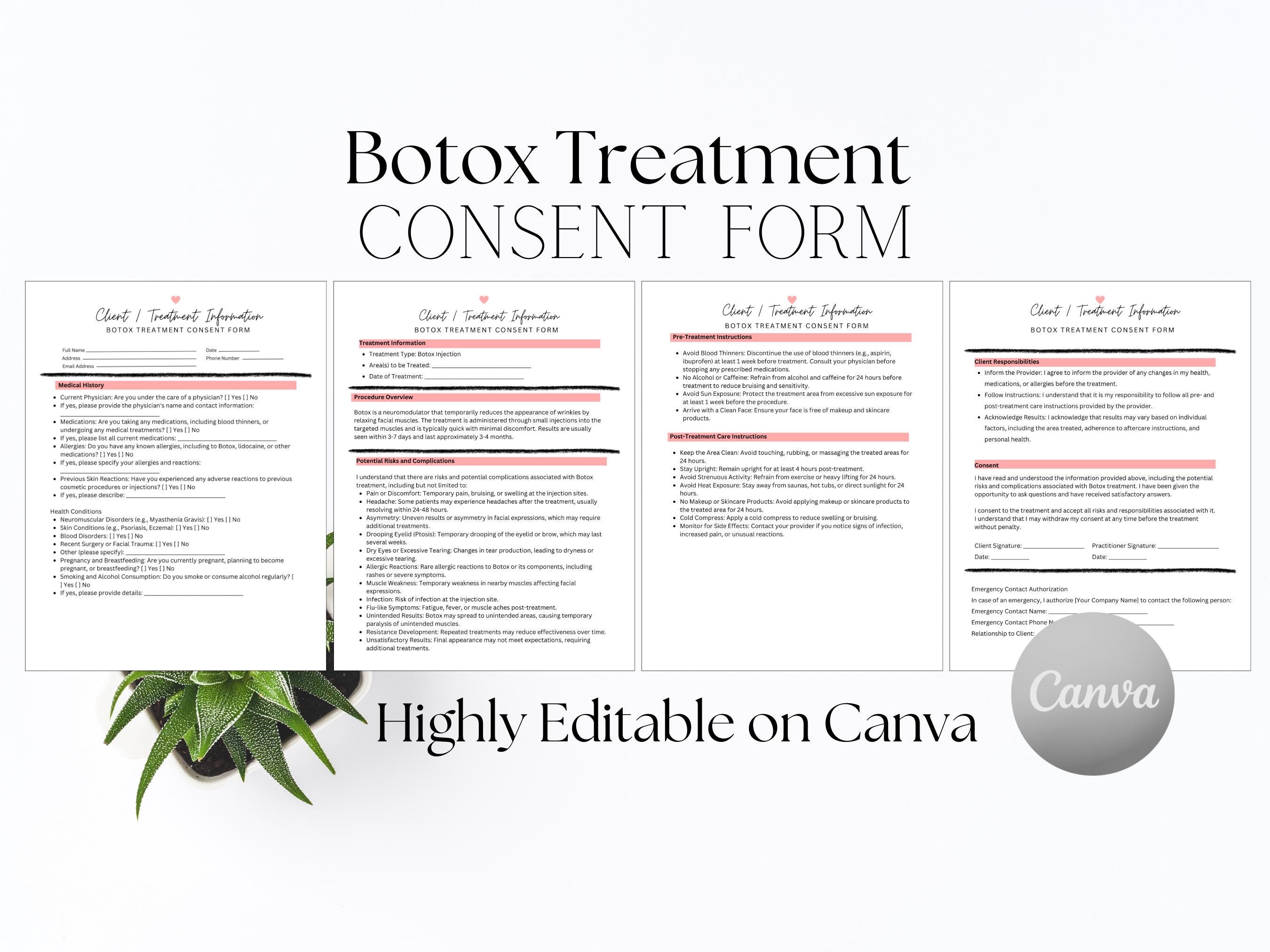 Botox Treatment Consent Form Printable Esthetician Treatment Consent ...