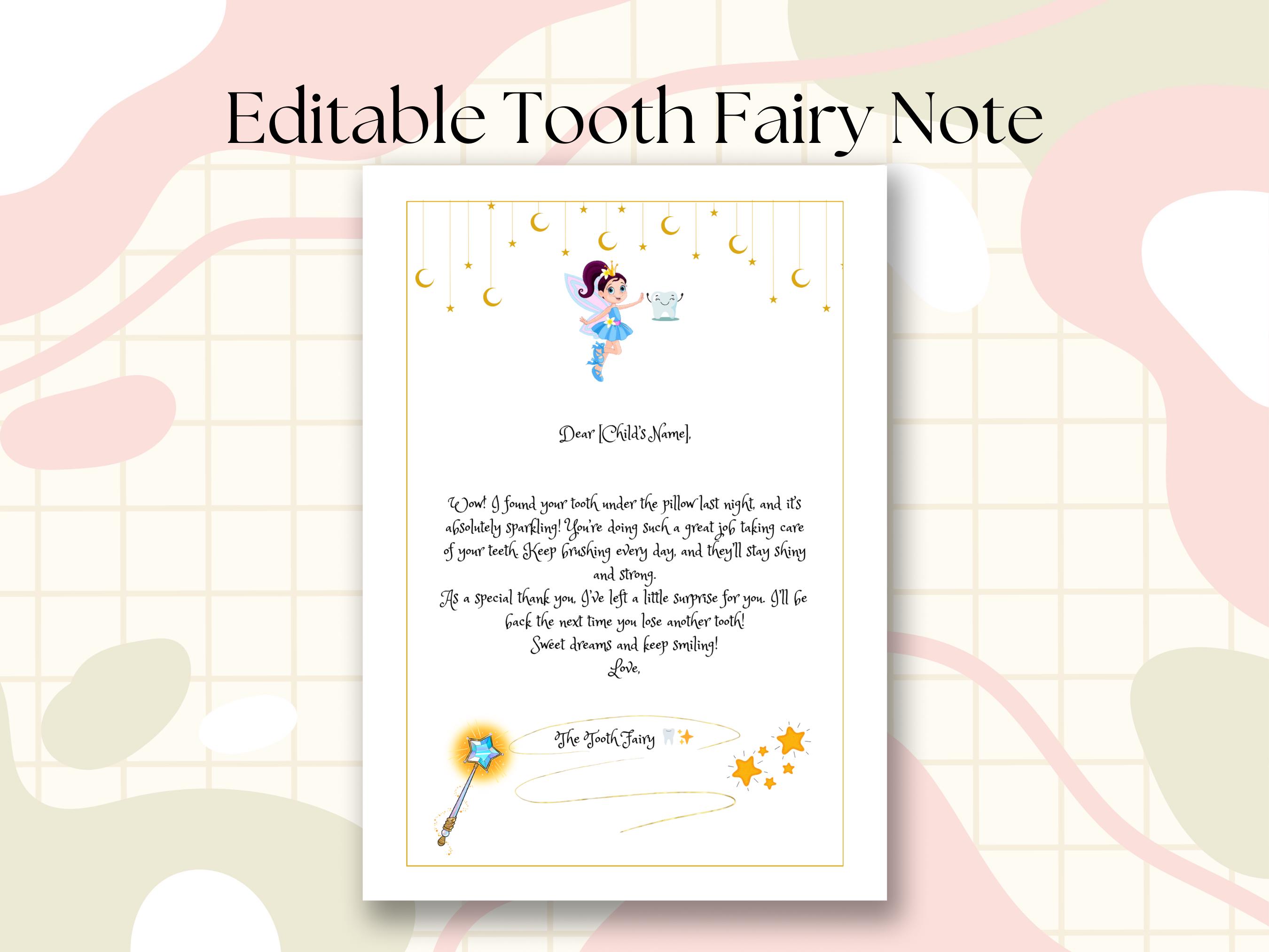 Editable Tooth Fairy Letter Template Tooth Fairy Note Personalized ...