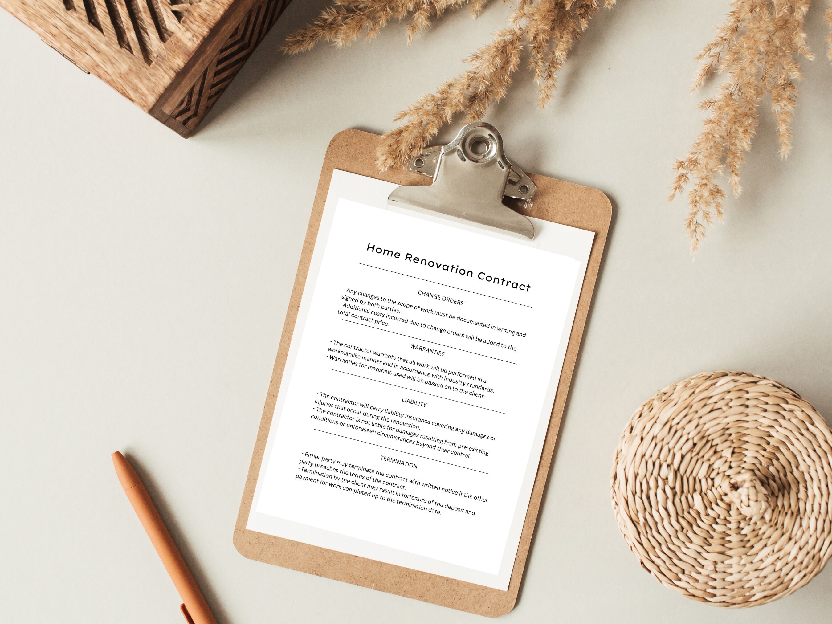 Home Renovation Contract Canva Template Home Renovation Form Agreements ...