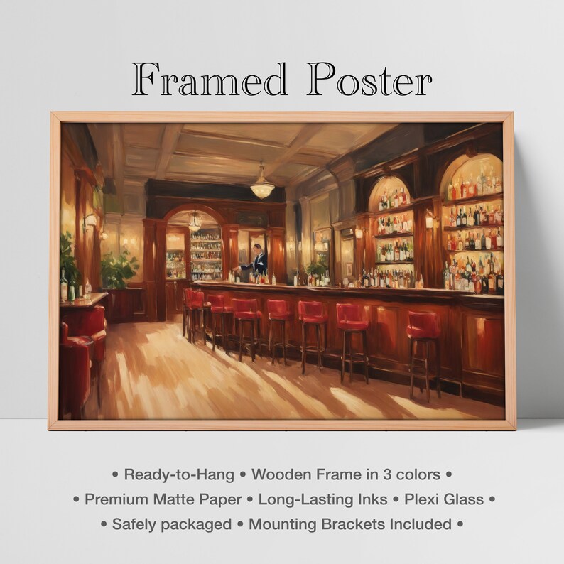 Retro Hotel Bar Art Print: Vintage Lounge Canvas, Framed Poster - Etsy ...