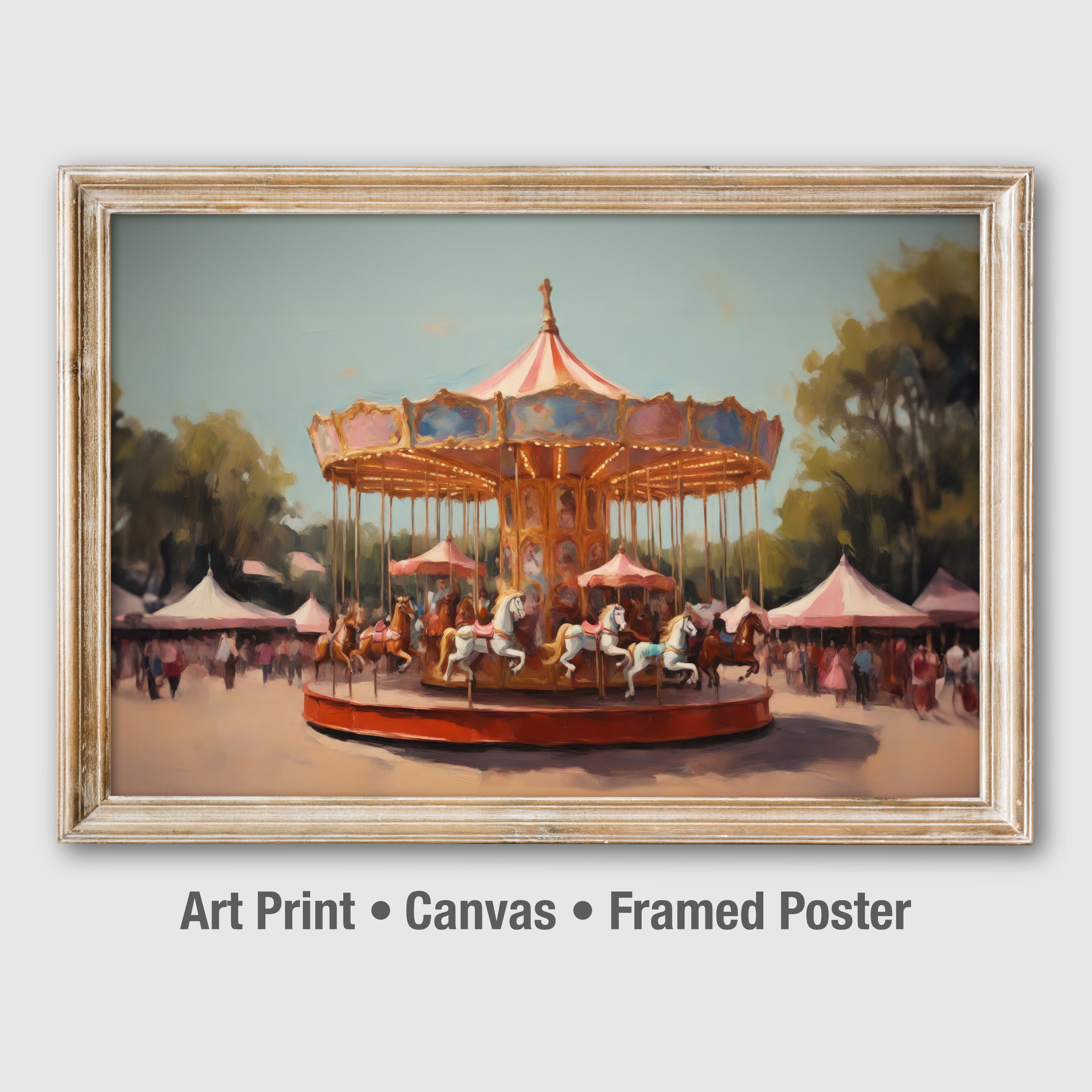 Retro Horse Carousel Art Print, Nursery Wall Art, Preppy Home Decor ...