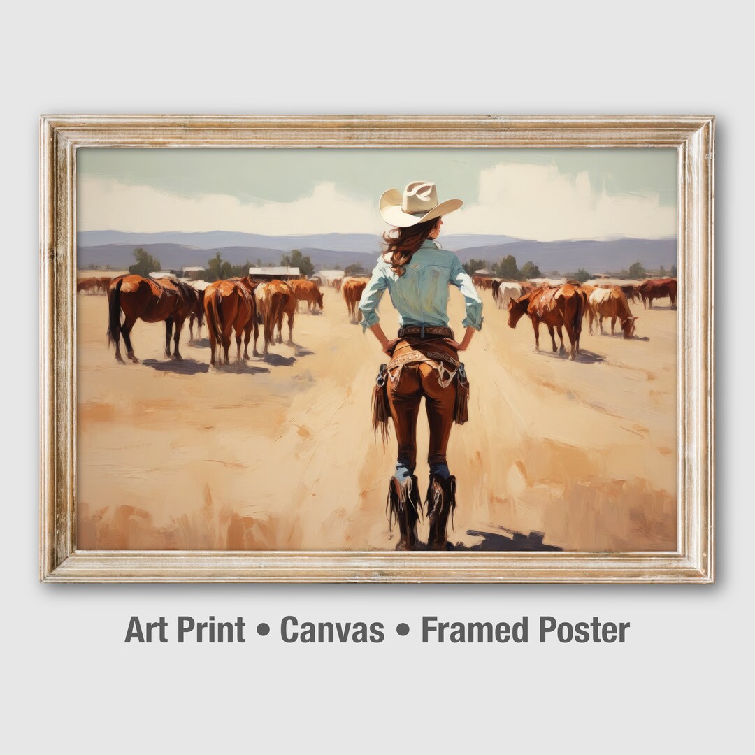 Cowgirl Retro Wall Art, Girly Western Art Print, Trendy Wall Art Canvas ...