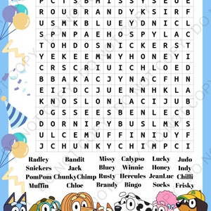 Bluey Wordsearch Game blue, Digital File, PDF - Etsy