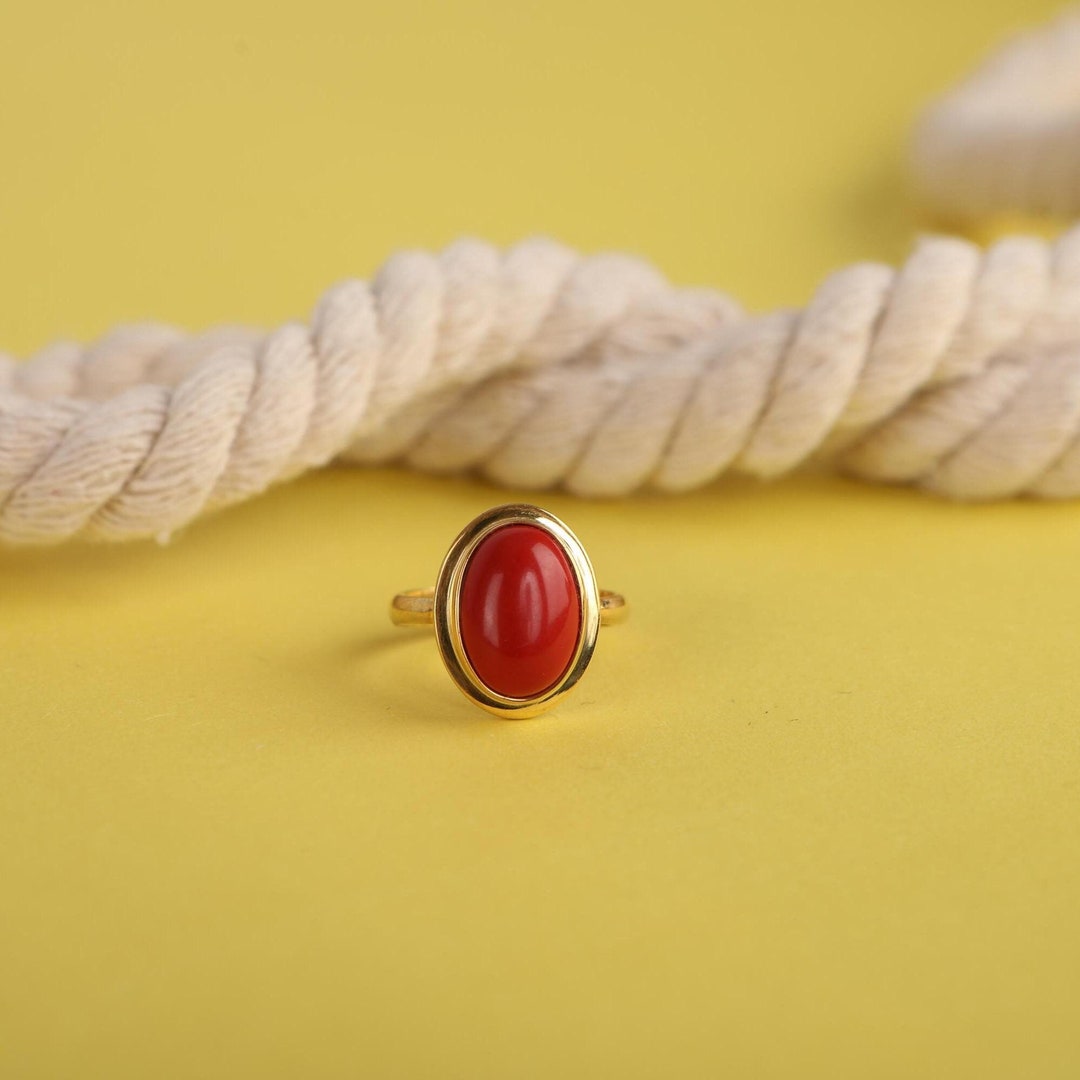 Red Coral Ring for Protection Amulet, Red Gemstone Ring for Her ...