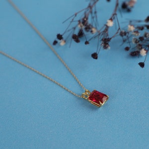 Baguette Ruby Necklace in Gold Plated or 925 Silver, Red Stone Ruby ...