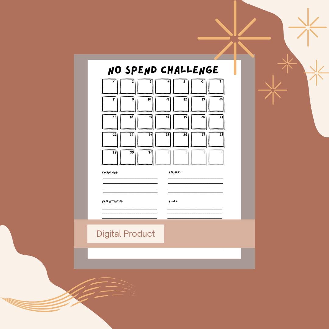 No Spend Challenge Tracker, No Spend Month Chart, No Spend Month ...