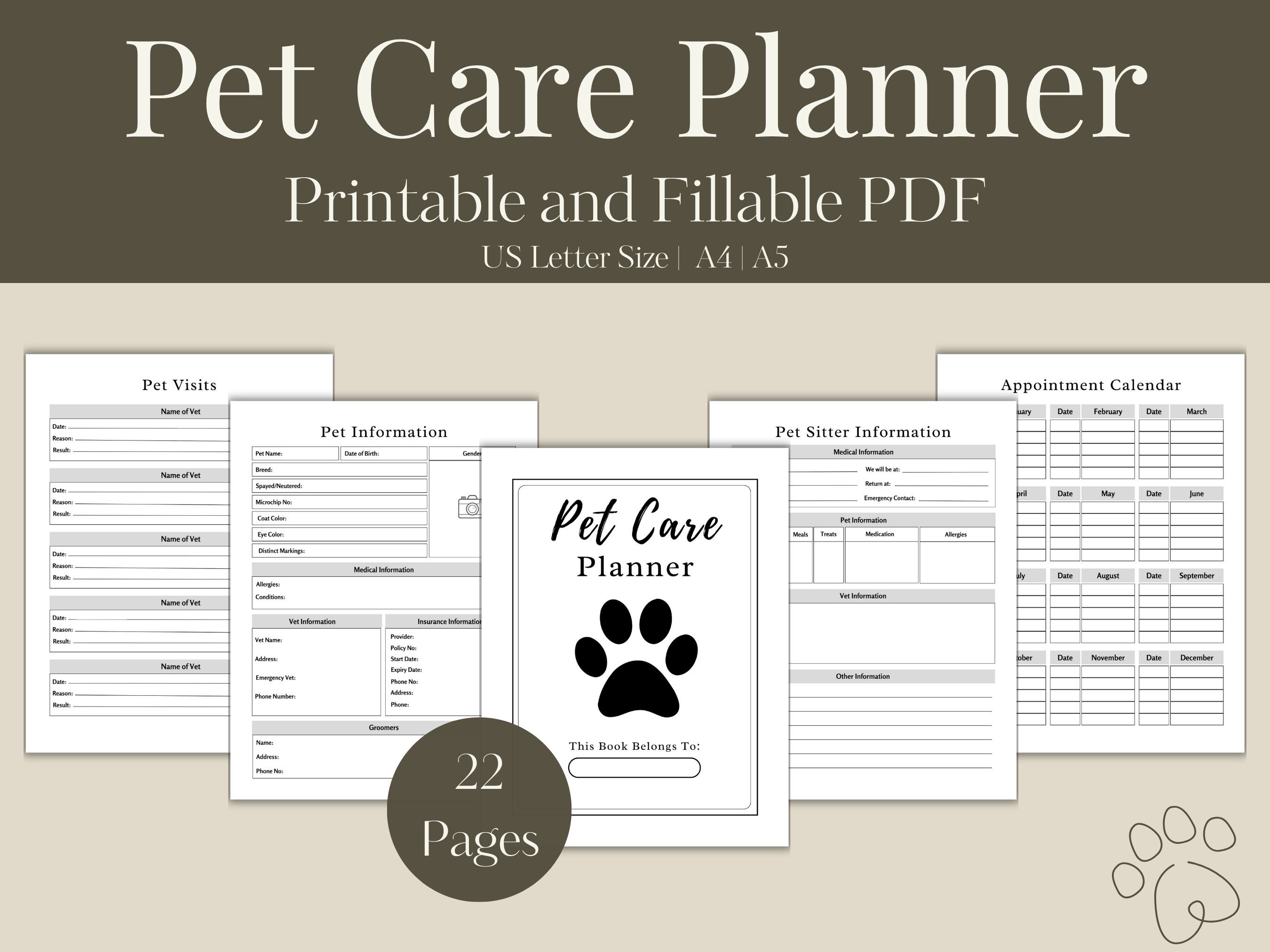 Pet Care Planner Printable Pet Planner Digital Planner Fillable Pet ...