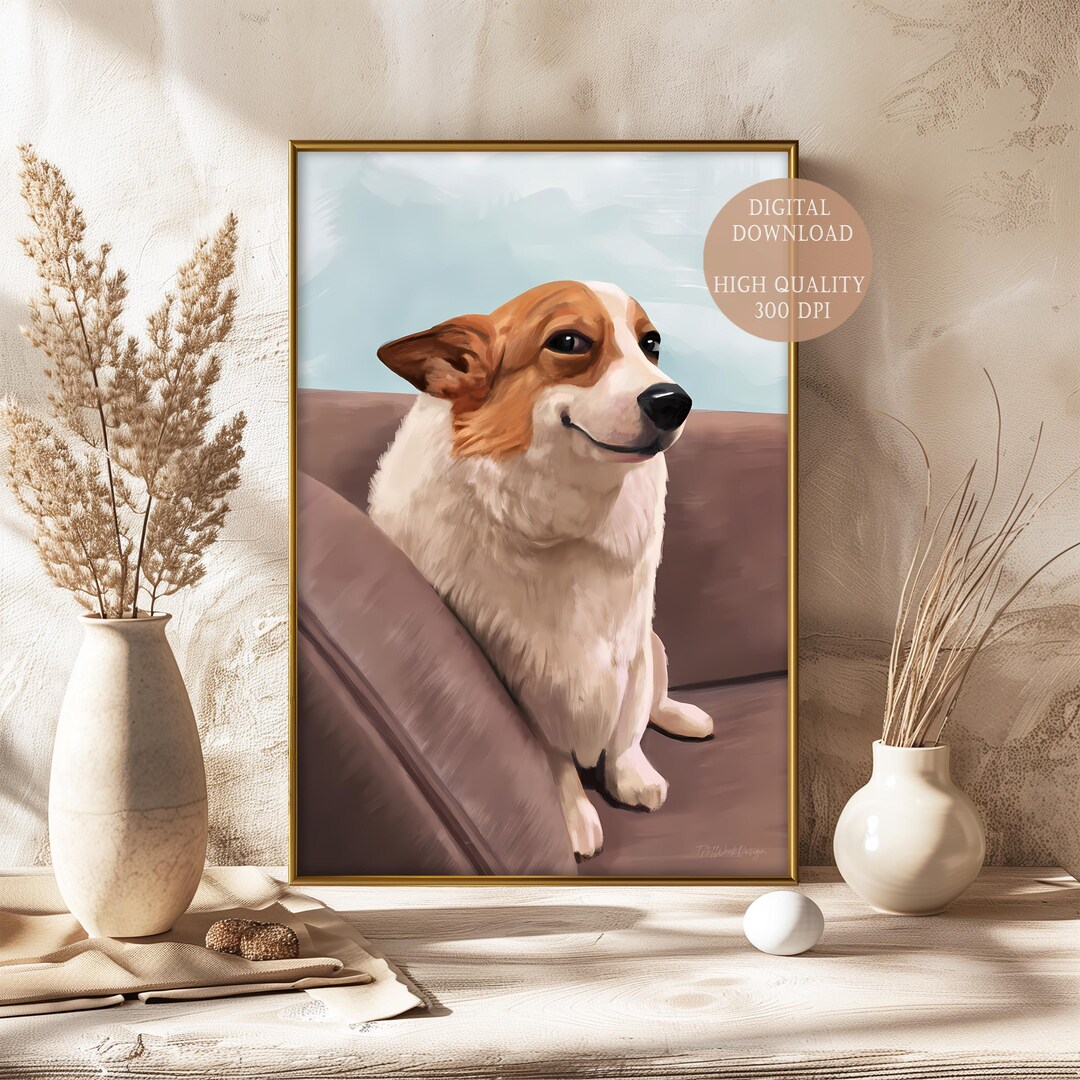 Funny Corgi Artwork Smug Corgi Portrait Humorous Dog Wall Art for ...