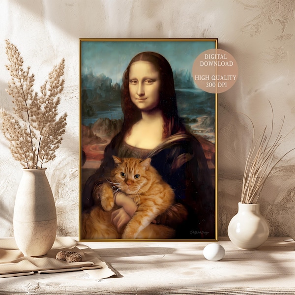 Mona Lisa With Cat Poster - Etsy