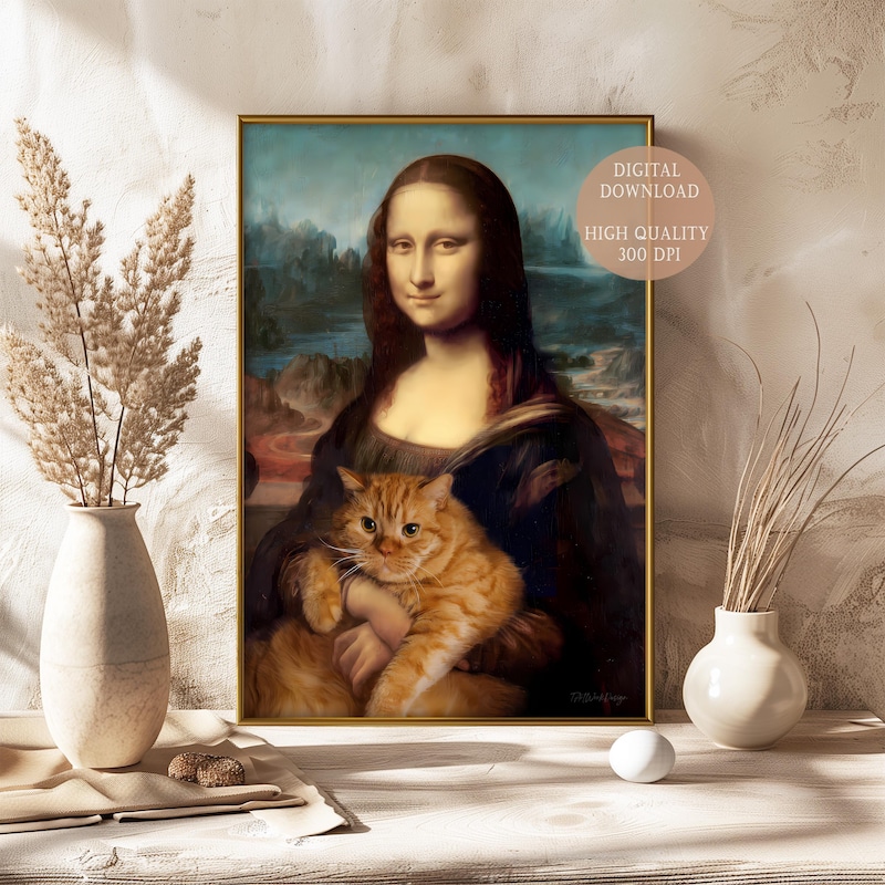 Mona Lisa With Cat Poster - Etsy