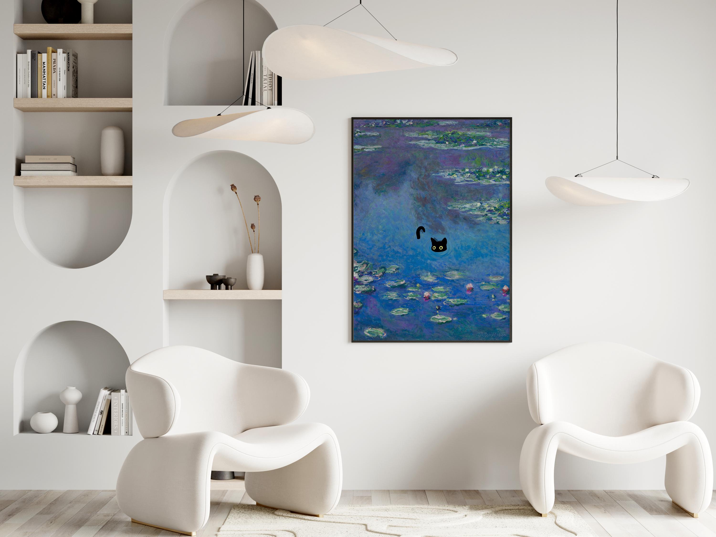 Cat Art Monet Inspired – Funny Cat Wall Art Decor, Humorous Cat Digital ...