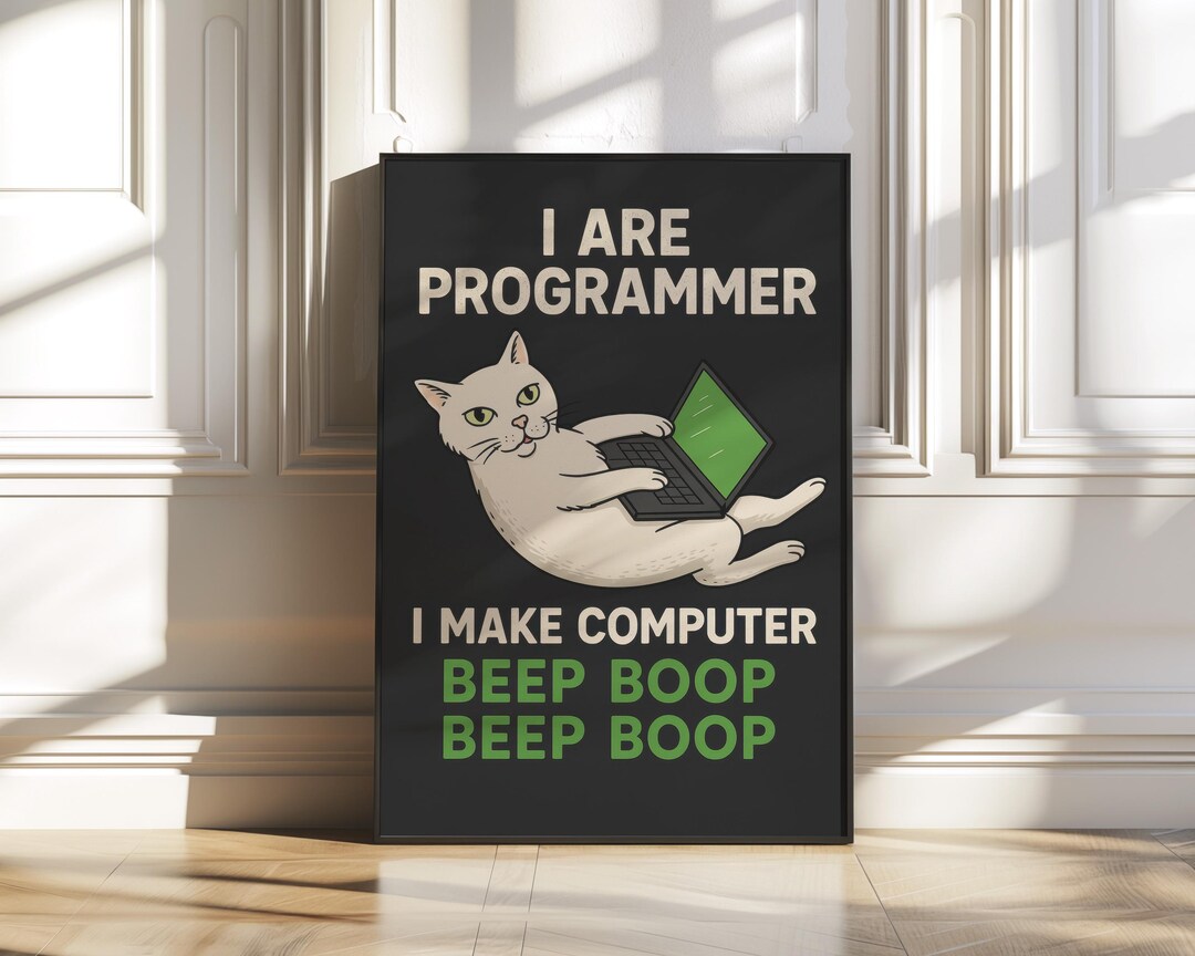 Funny Programmer Wall Art – Cat With Laptop Digital Download | Gift for ...