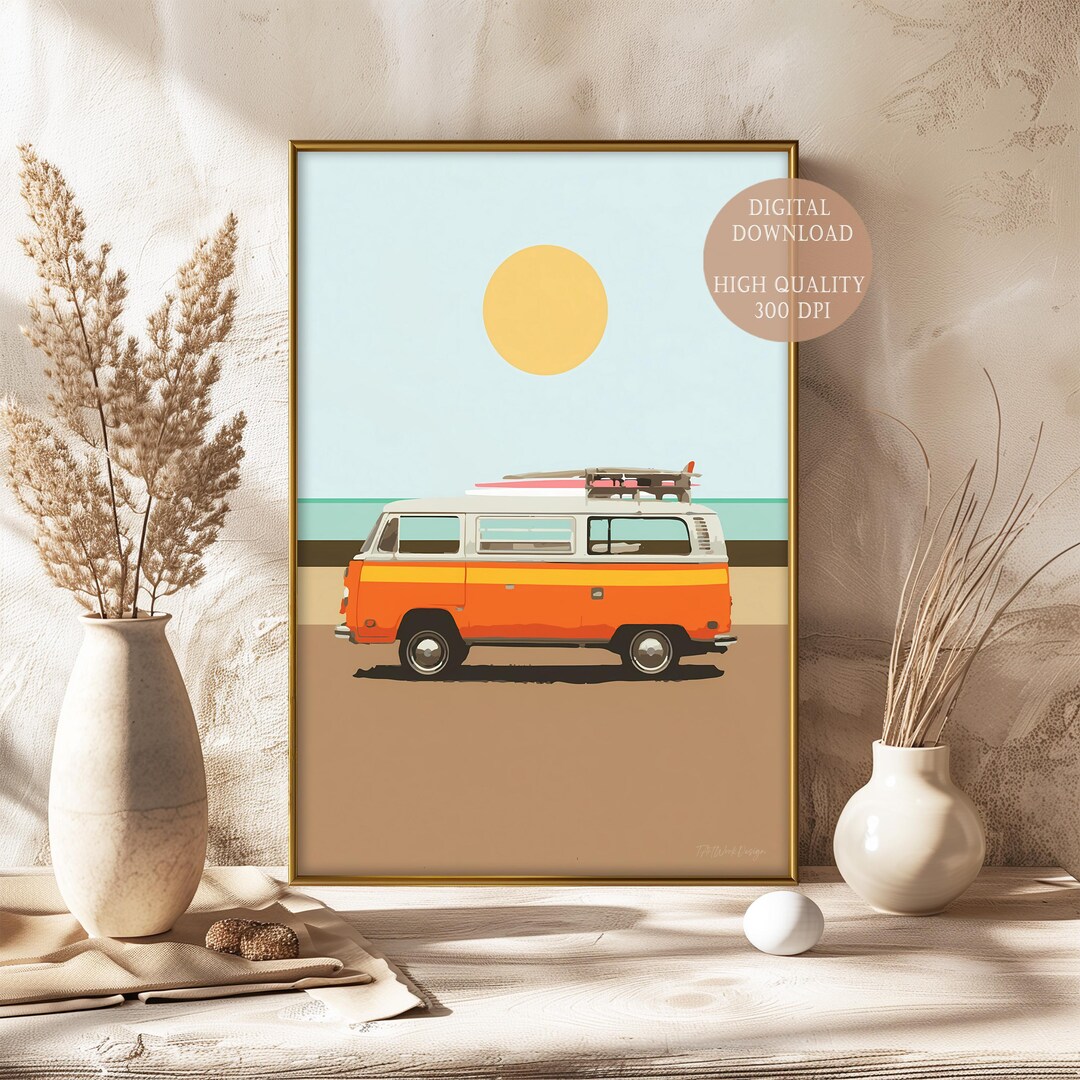 Vintage VW Bus Poster - Digital Download - Retro Wall Art - Beach ...