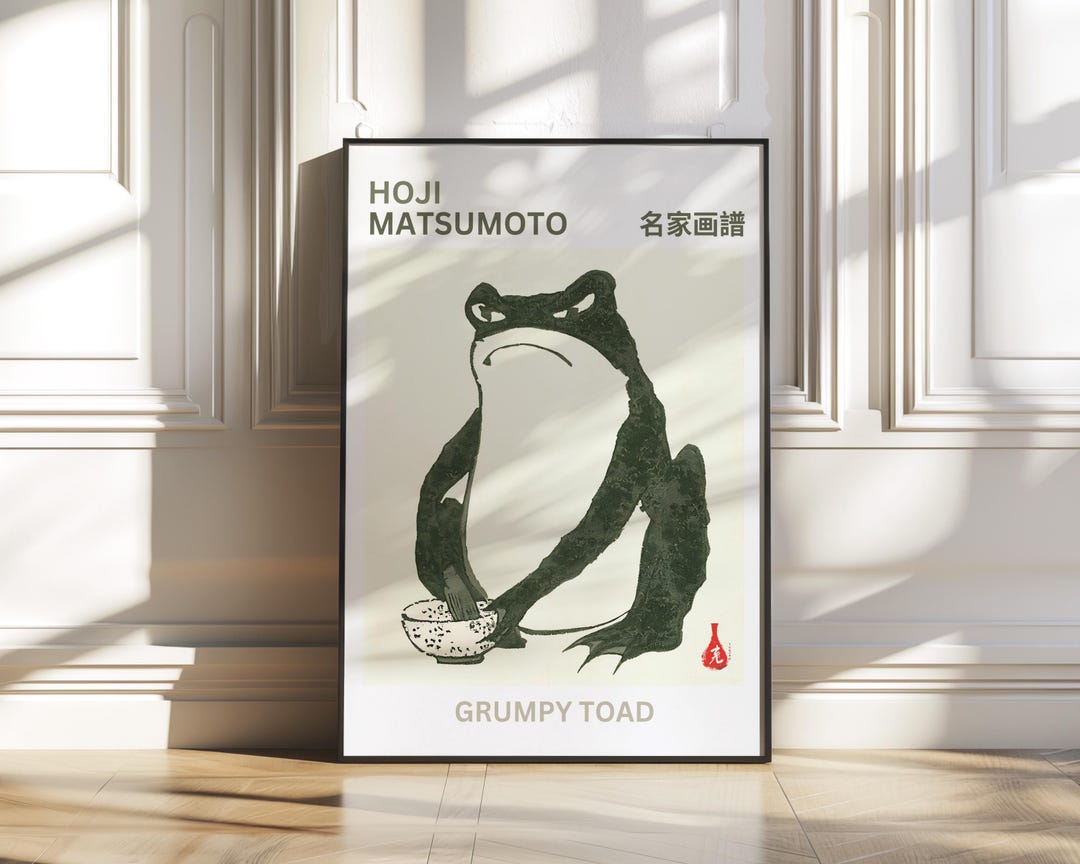 Japanese Frog Print, Wabi Sabi Art, Zen Wall Art, Grumpy Toad Poster ...