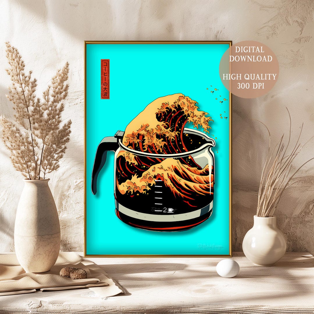 The Great Coffee Wave – Creative Coffee Art Poster, Japanese Style Wall ...