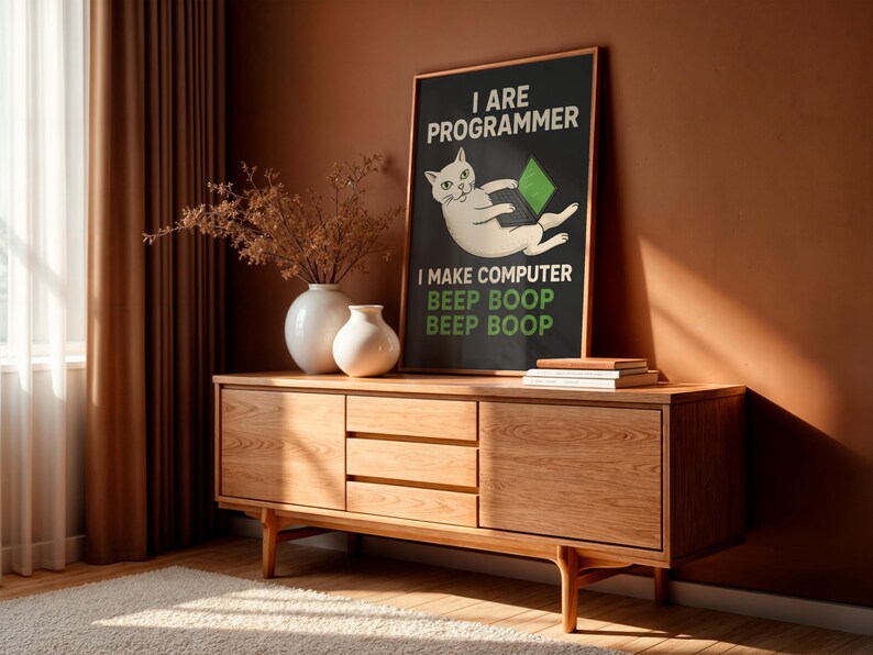 Funny Programmer Wall Art – Cat With Laptop Digital Download | Gift for ...