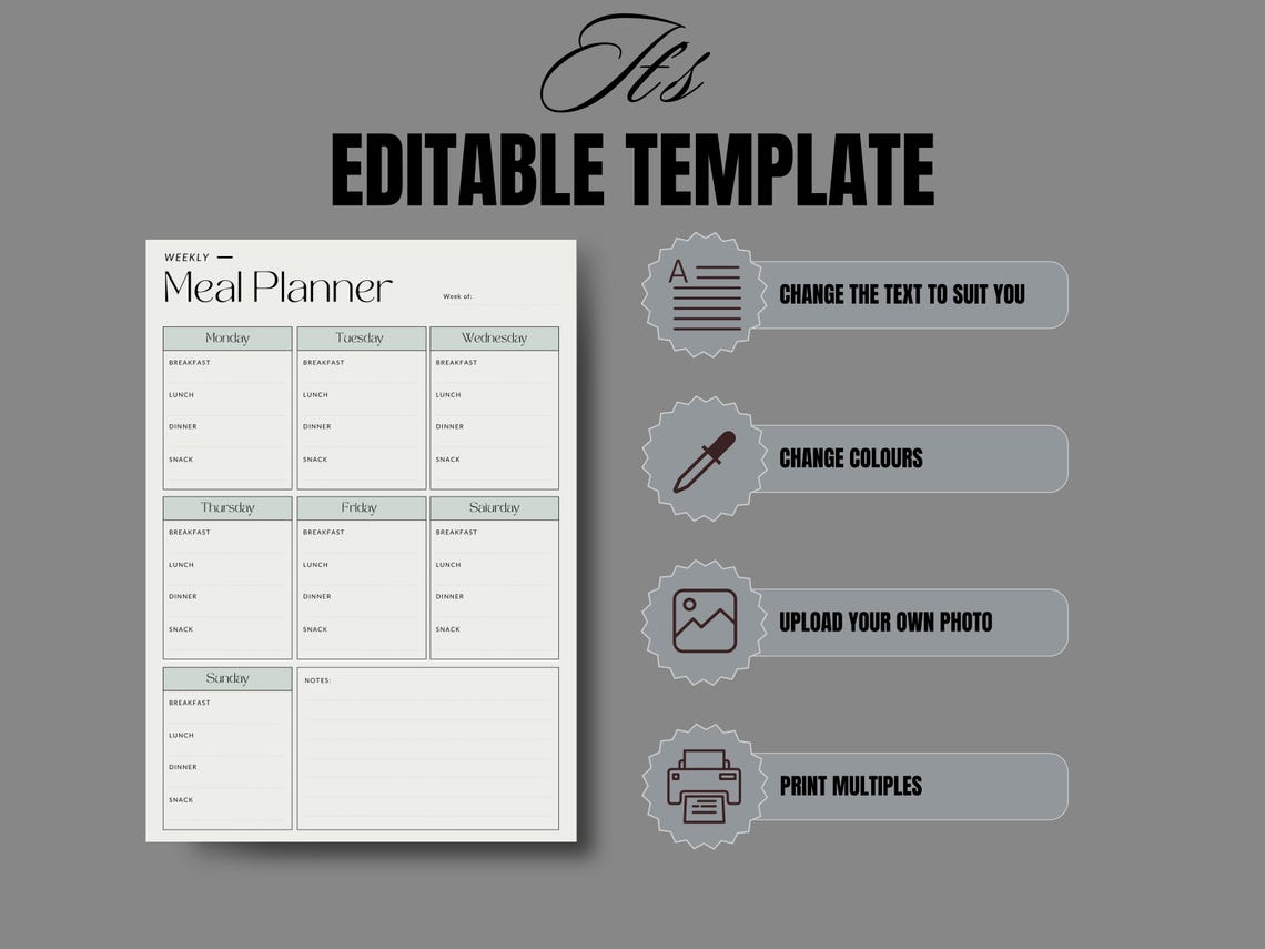 Weekly Meal Planner Printable, 7 Day Menu Planner, Meal Prep Planner ...