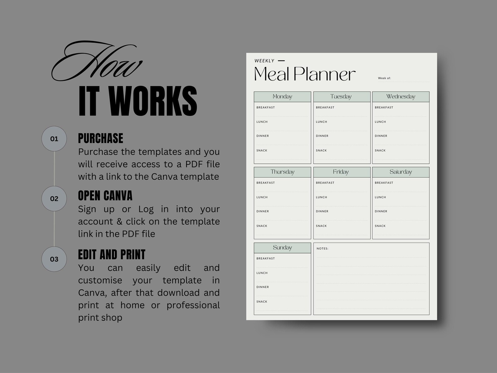 Weekly Meal Planner Printable, 7 Day Menu Planner, Meal Prep Planner ...