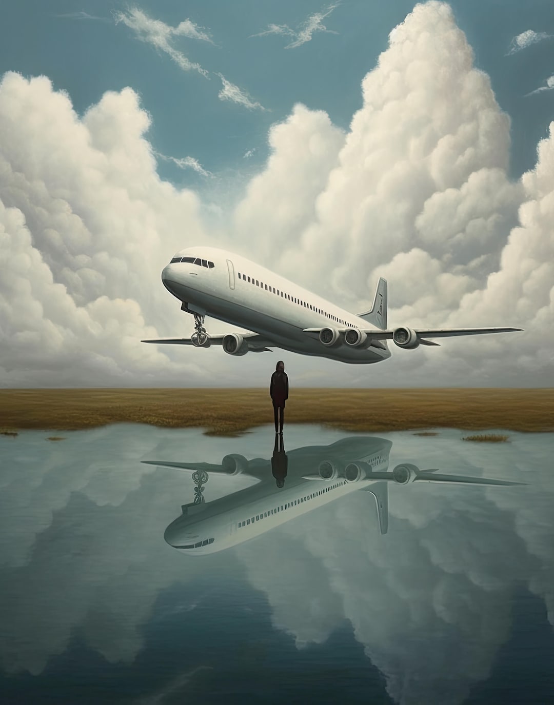 Surreal Airplane Reflection Wall Art, Vintage Plane Poster, Modern ...