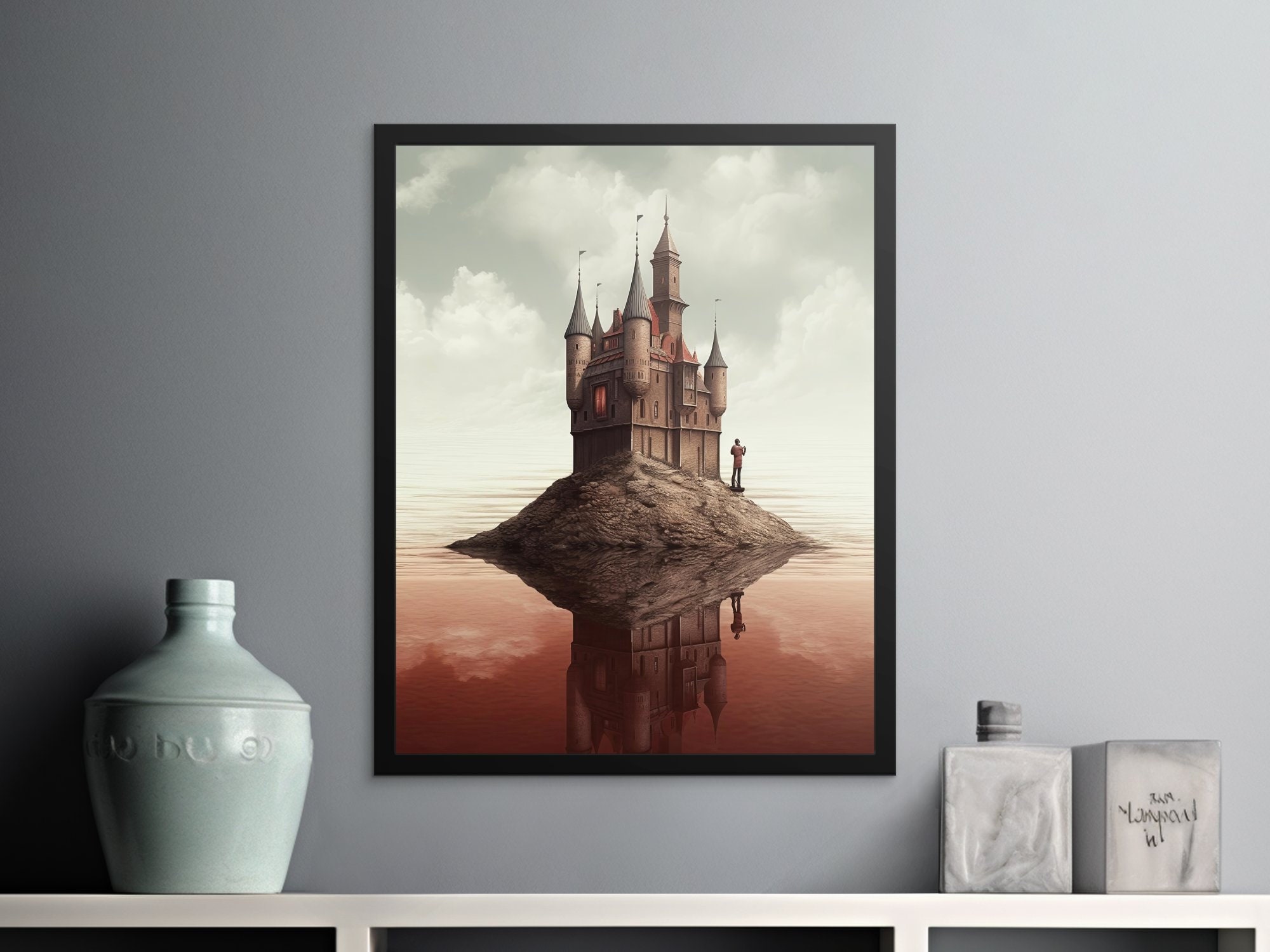 Surreal Castle Art Print, Floating Island Poster, Fantasy Wall Decor ...