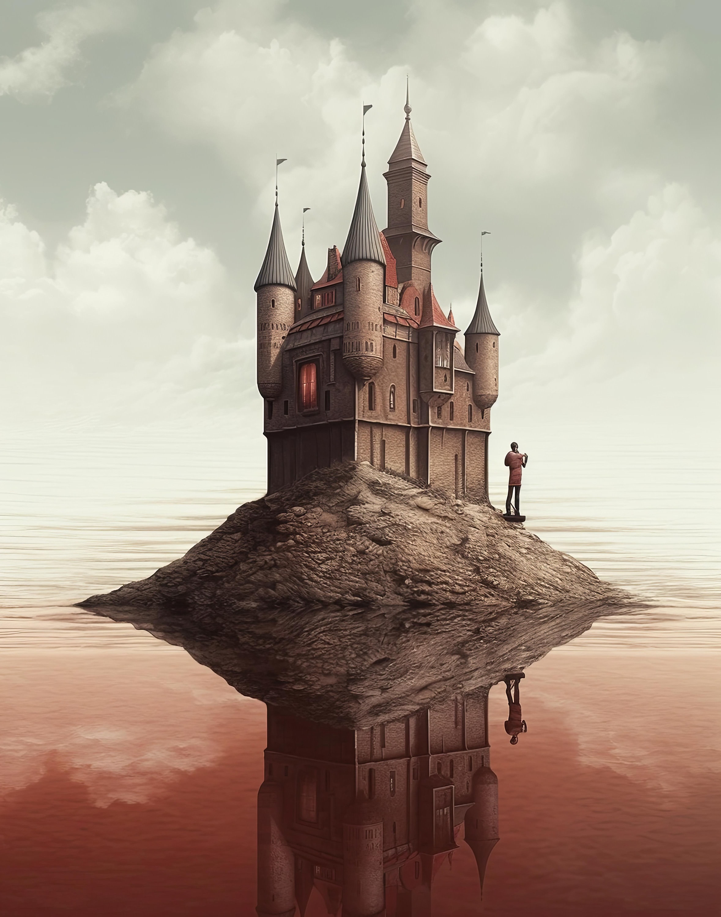 Surreal Castle Art Print, Floating Island Poster, Fantasy Wall Decor ...