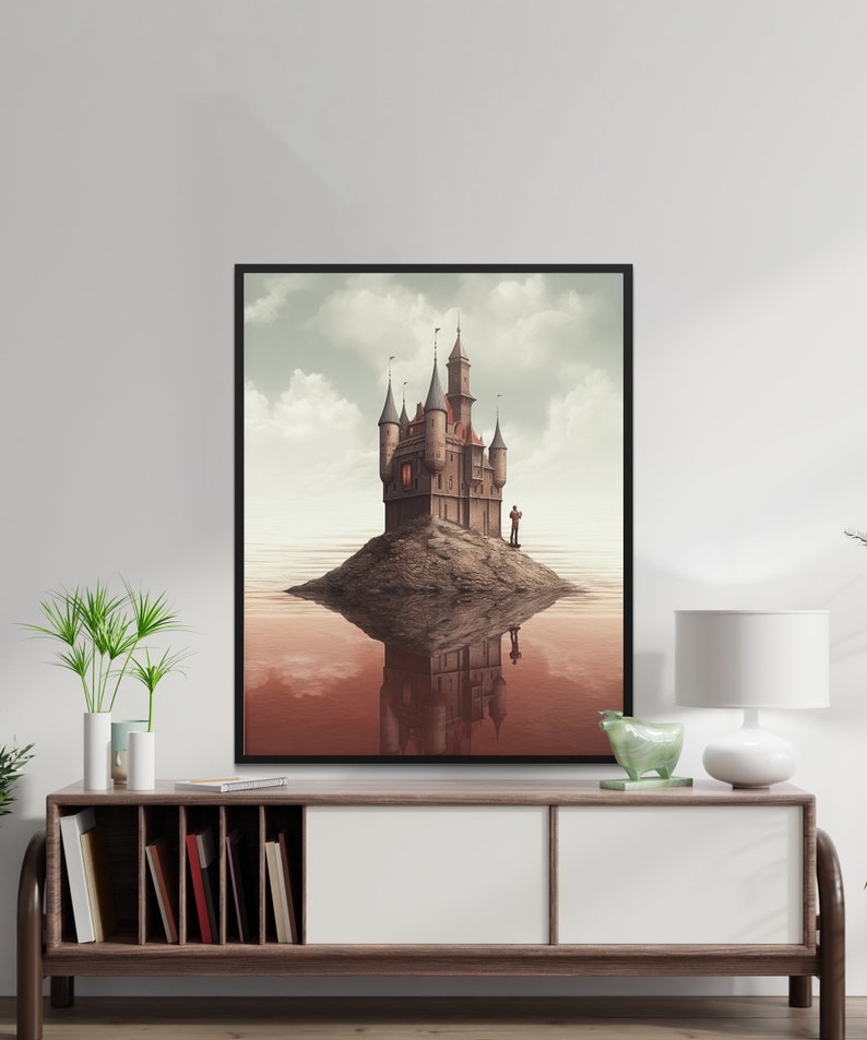 Surreal Castle Art Print, Floating Island Poster, Fantasy Wall Decor ...