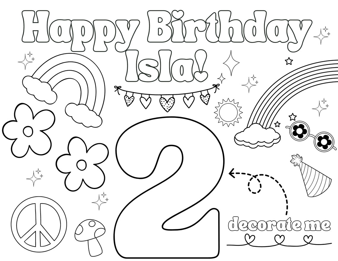 Printable Two Groovy Coloring Pages, 2nd Birthday Party Coloring Pages ...