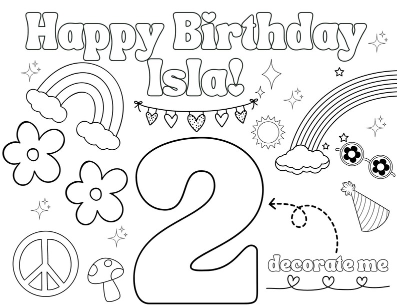 Printable Two Groovy Coloring Pages, 2nd Birthday Party Coloring Pages ...