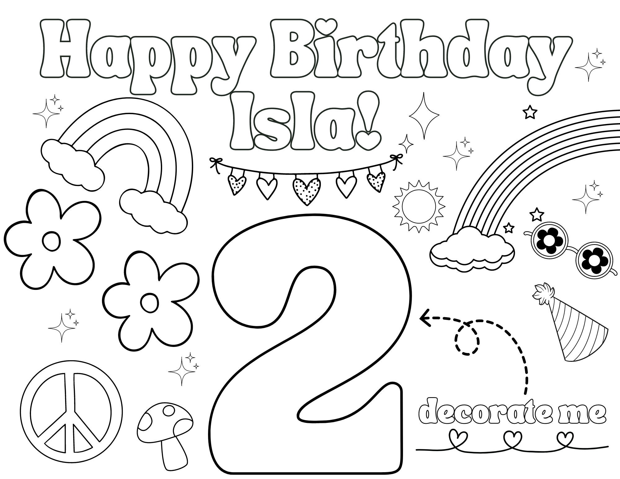 Printable Two Groovy Coloring Pages, 2nd Birthday Party Coloring Pages ...