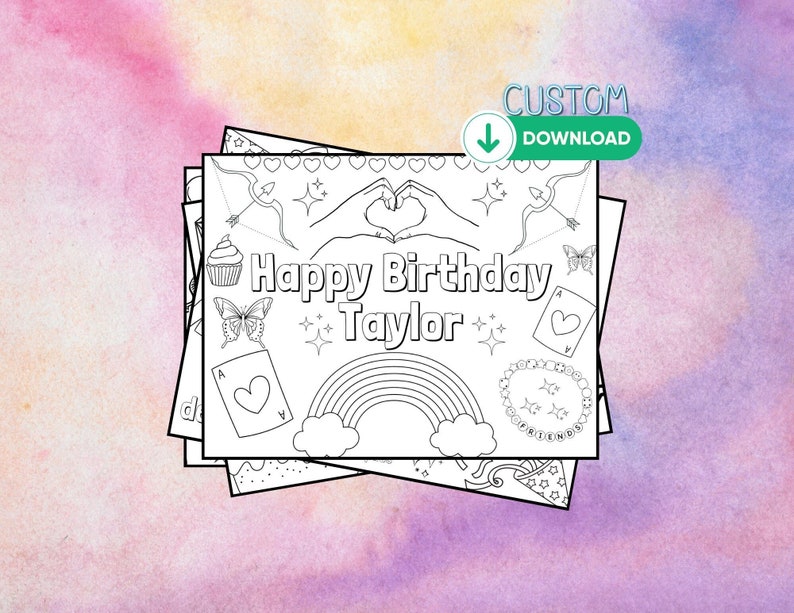 Set of 5 Taylor Swft Themed Custom Printable Coloring Pages Printable ...