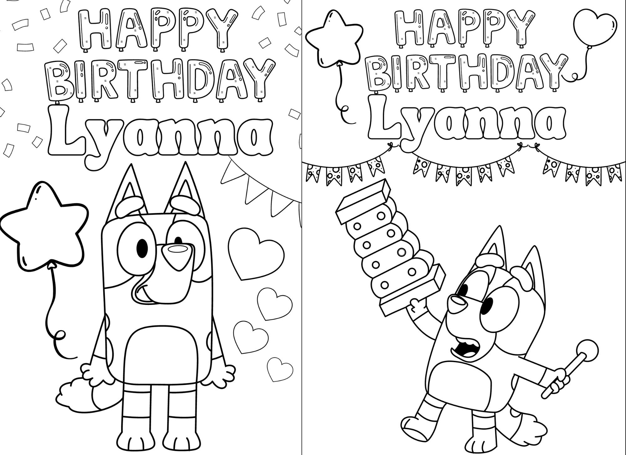 10 Custom Bluey Coloring Pages Size A5, Bluey Birthday Coloring Pages ...