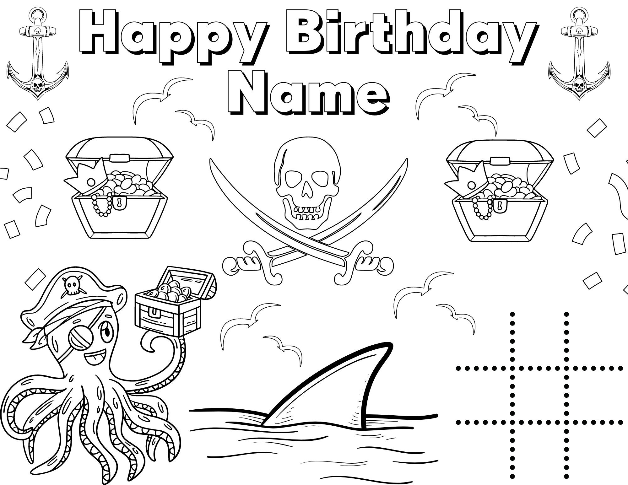 Pirate Themed Custom Coloring Pages, Personalized Coloring Placemat ...