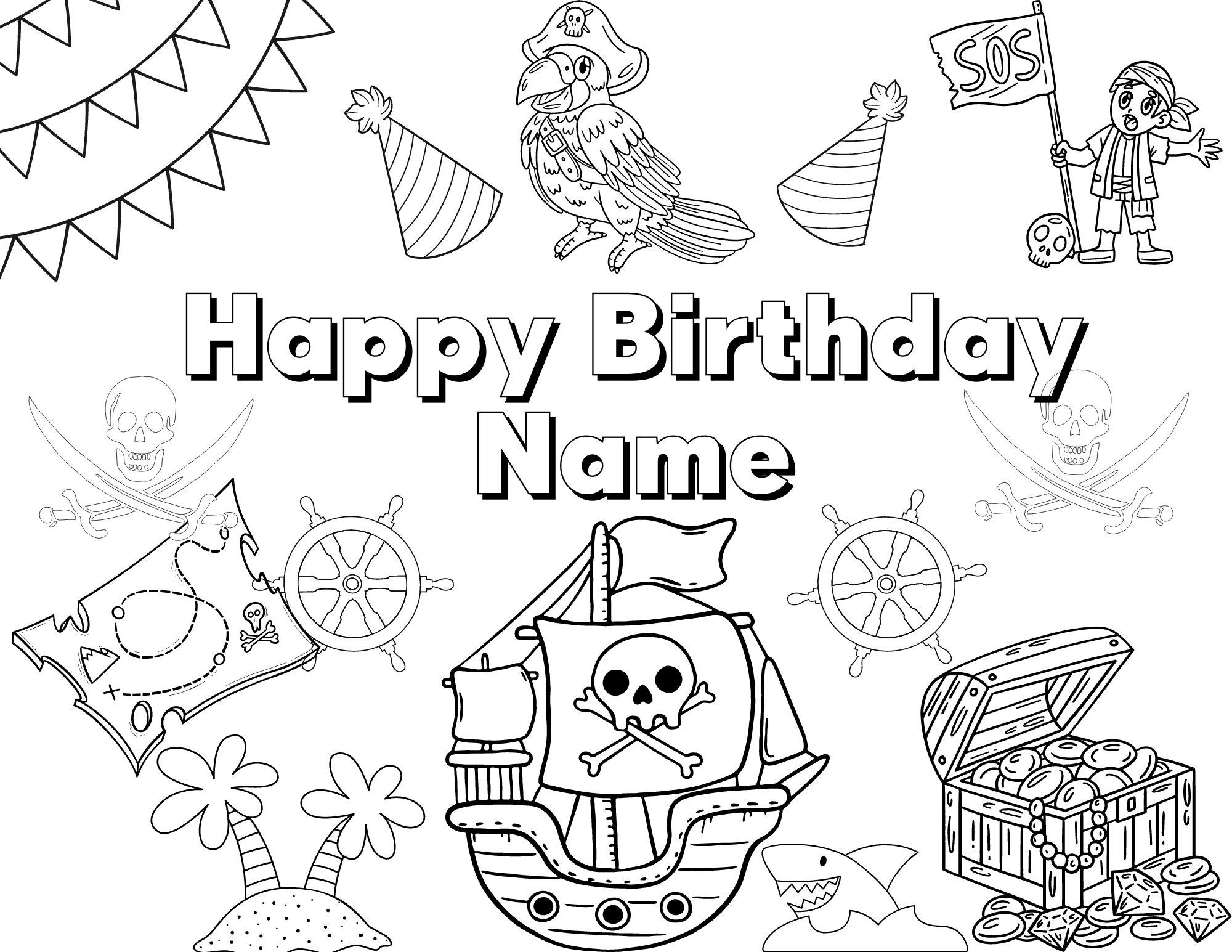 Pirate Themed Custom Coloring Pages, Personalized Coloring Placemat ...