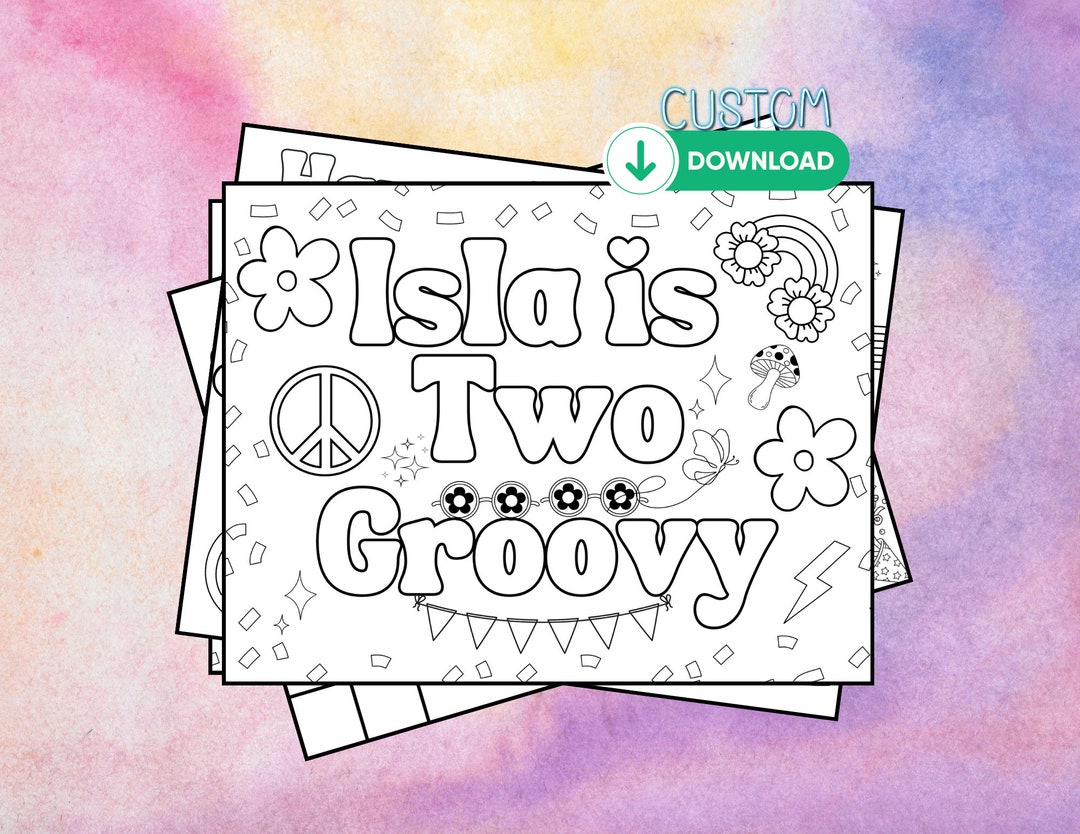 Printable Two Groovy Coloring Pages, 2nd Birthday Party Coloring Pages ...