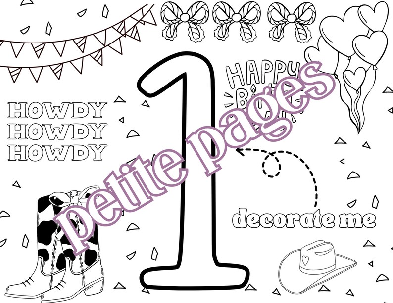 Custom Cowgirl Birthday Coloring Placemat, Cowgirl Birthday, Birthday ...