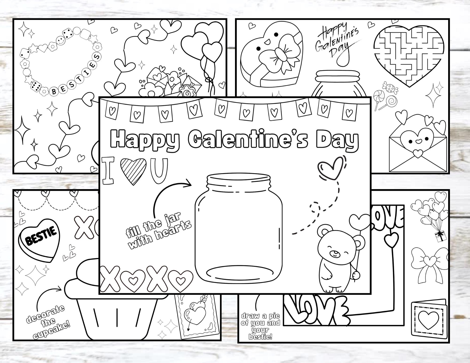 Galentine's Printable Coloring Pages, Valentines Digital Color Pages ...