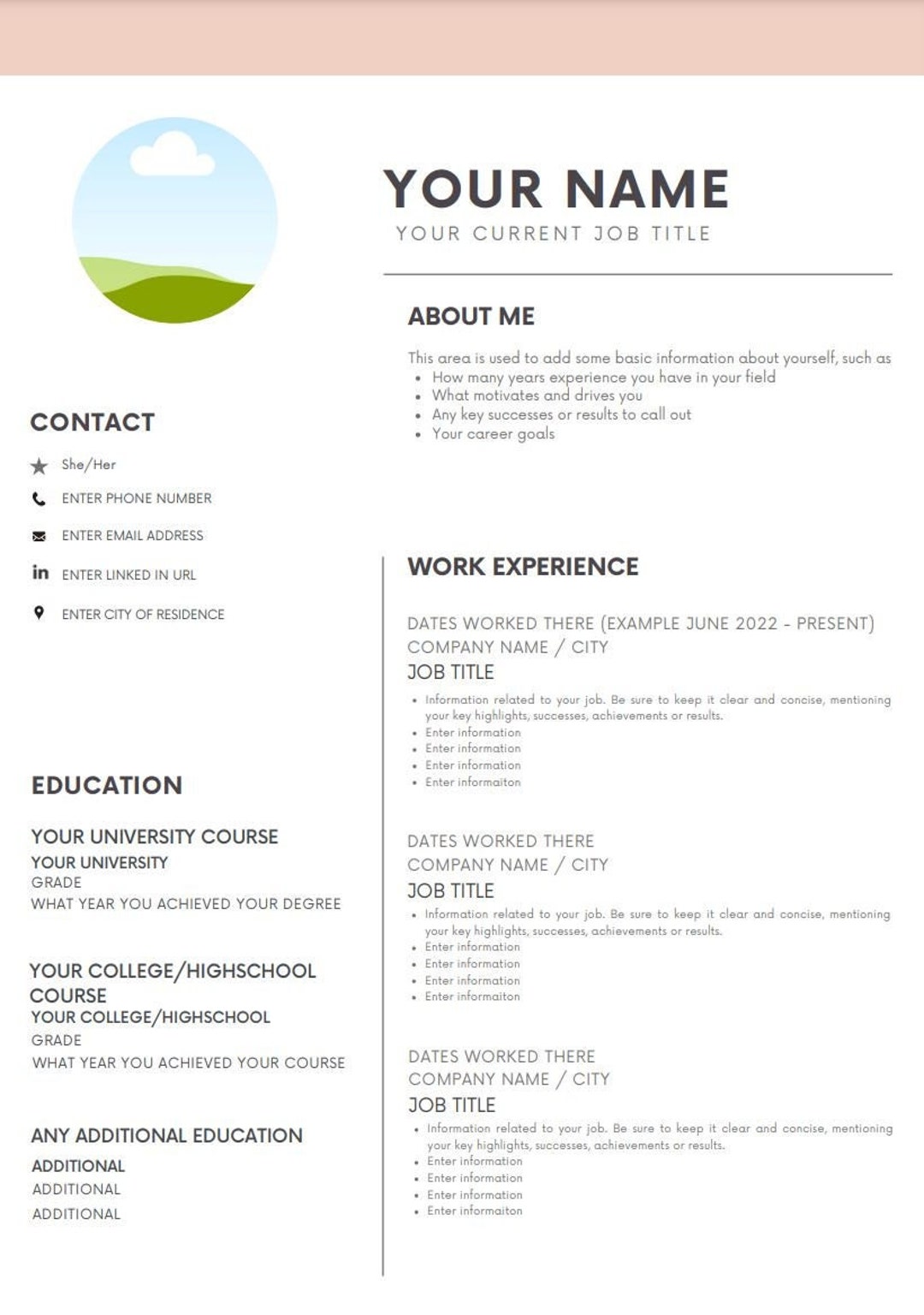 Basic CV Resume for Women - Etsy