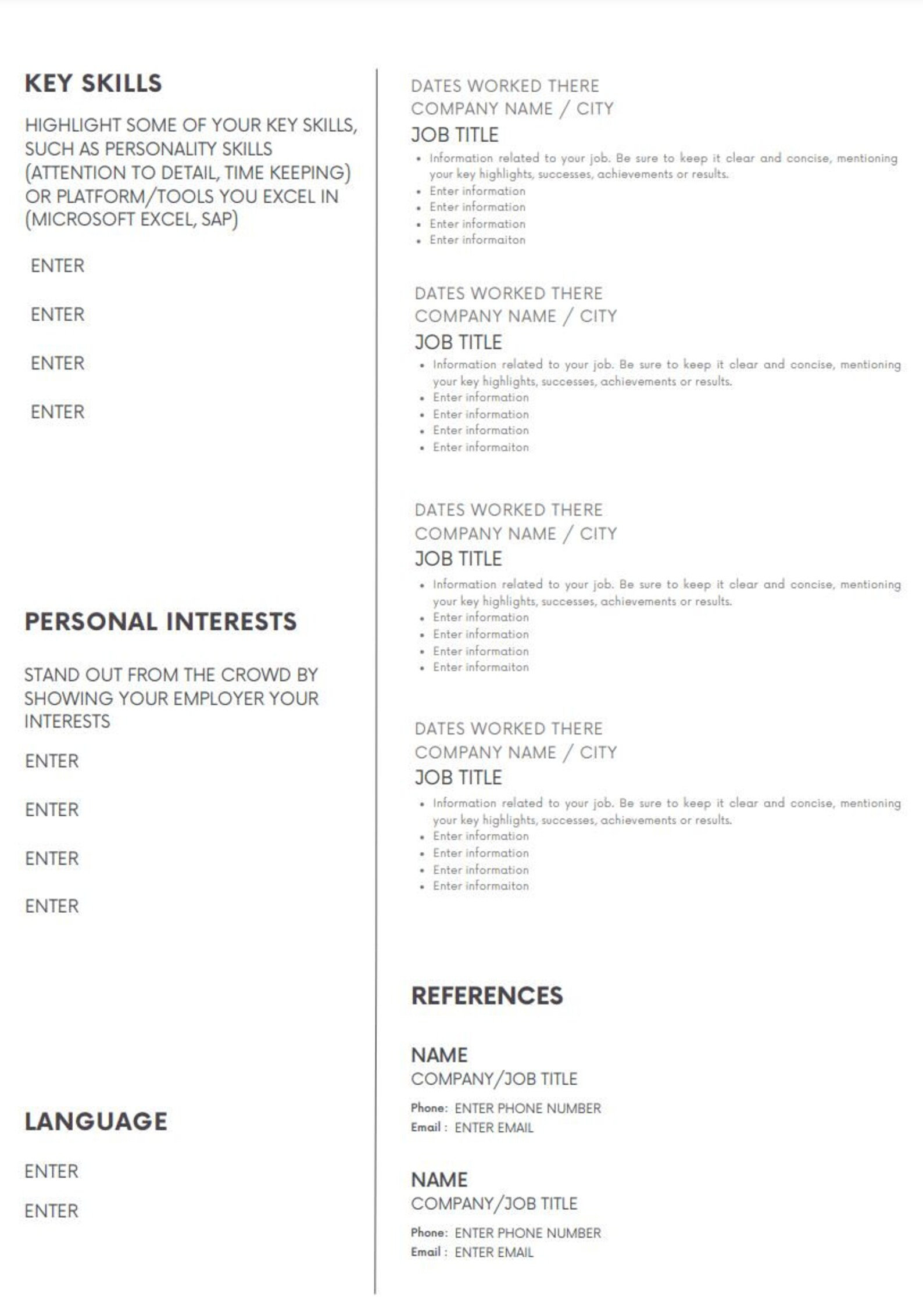 Basic CV Resume for Women - Etsy